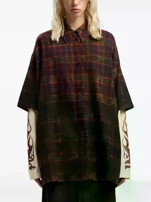 Palm Angels Check-patterned Shirt With Flame Print Sleeves