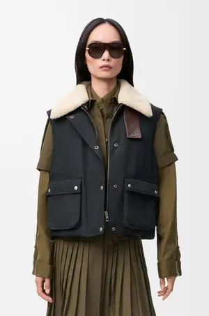 Loewe Puffer Vest In Shearling And Cotton Blend