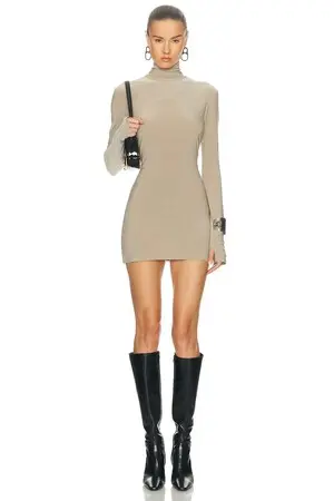 Norma Kamali Long Sleeve Slim Fit Turtleneck Pickleball Dress - Elm