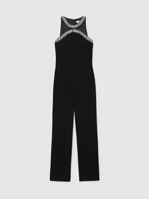 REISS Simone Crystal-embellished Cut-out Jumpsuit