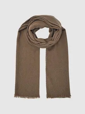 REISS Penny Wool Pleated Scarf - Taupe