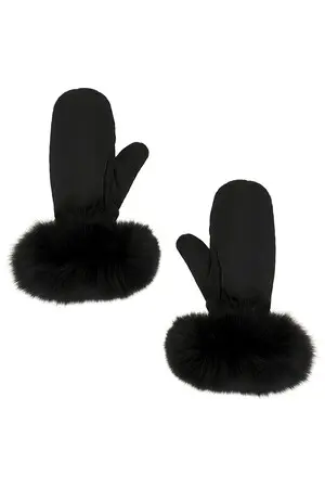 YVES SALOMON Fox Fur Trim Mittens - Noir
