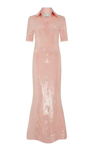 CONNER IVES La Isla Sequined Jersey Maxi Polo Dress - Pink