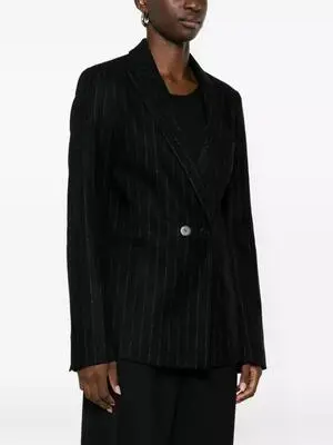 FORTE_FORTE Pinstripe Double-breasted Blazer - Black