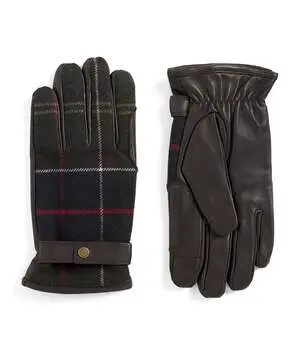 Barbour Leather-wool Newbrough Tartan Gloves - Brown