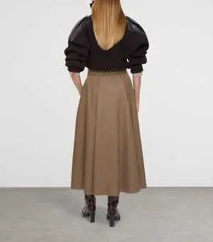 Burberry Gabardine Midi Skirt - Brown
