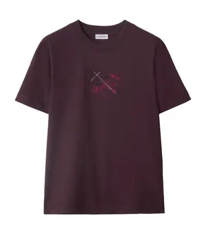 Burberry Cotton T-shirt With Check And Ekd Embroidery - Red