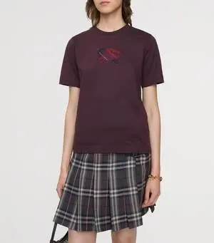 Burberry Cotton T-shirt With Check And Ekd Embroidery - Red