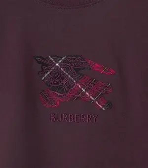 Burberry Cotton T-shirt With Check And Ekd Embroidery - Red
