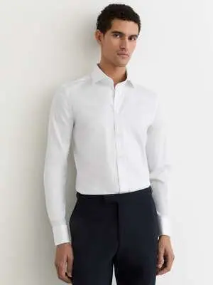 REISS Bishopsgate Regular Fit Stretch Double-cuff Shirt Cotton-blend - White
