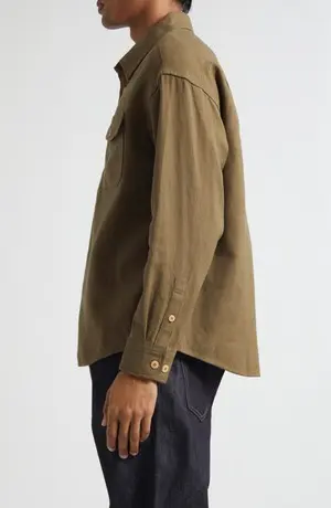 Visvim Lumber Wool & Linen Button-up Shirt - Olive