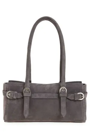 REFORMATION Dominique Leather Shoulder Bag - Gunmetal Suede