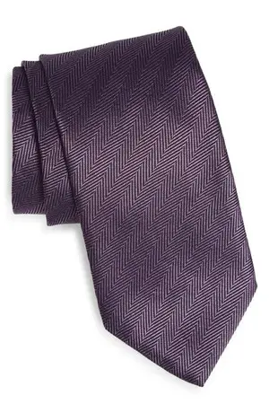 David Donahue Herringbone Silk Neck Tie - Purple