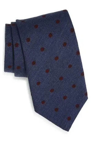David Donahue Polka Dot Wool & Cashmere Neck Tie - Denim