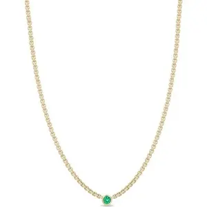 Zoe Chicco 14k Gold Emerald Puffed Box Chain Necklace - 14k Yellow Gold