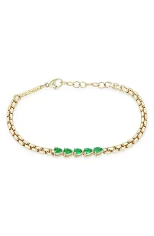 Zoe Chicco Emerald Pear Box Chain Bracelet - 14k Yellow Gold