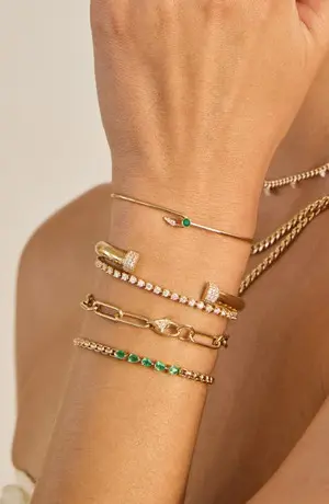 Zoe Chicco Emerald Pear Box Chain Bracelet