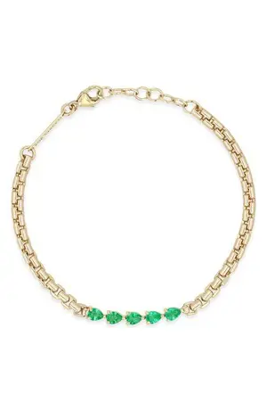 Zoe Chicco Emerald Pear Box Chain Bracelet
