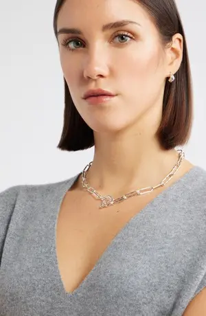 Nordstrom Hammered Paper Clip Chain Necklace - Silver
