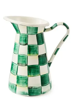 MACKENZIE-CHILDS Mocha Check Medium Enameled Steel Practical Pitcher - Emerald