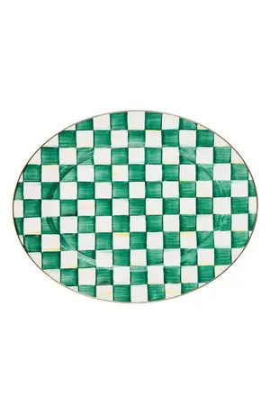MACKENZIE-CHILDS Check Large Enameled Steel Oval Platter - Emerald