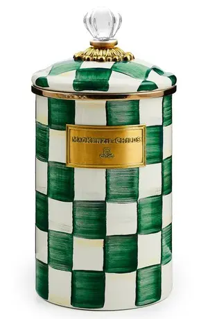MACKENZIE-CHILDS Check Large Enameled Steel Canister - Emerald
