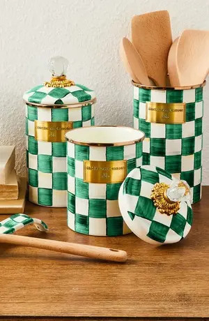 MACKENZIE-CHILDS Check Medium Enameled Steel Canister