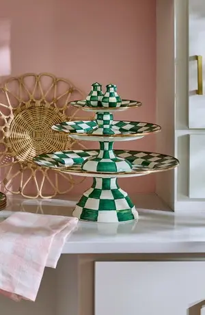 MACKENZIE-CHILDS Check Large Pedestal Platter - Emerald