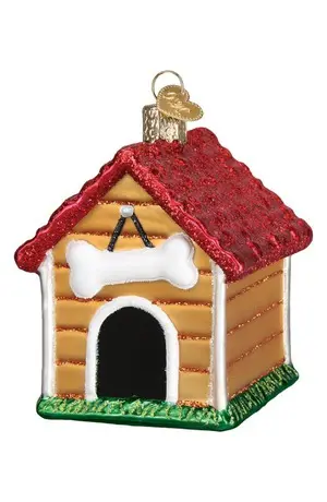 OLD WORLD CHRISTMAS Dog House Ornament - Gold/red