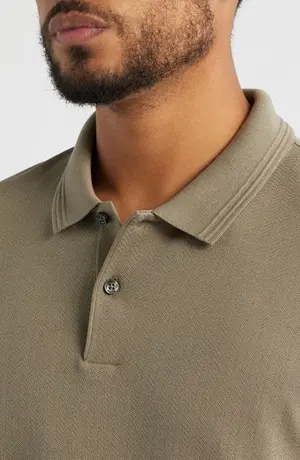 BOSS Parlay Herringbone Cotton Polo - Open Brown