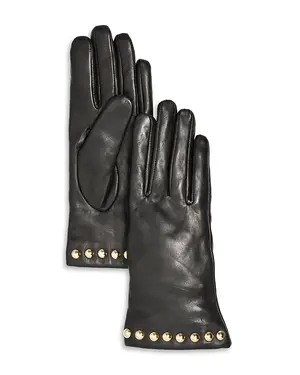 Bloomingdale'S Cashmere Lined Studded Leather Tech Gloves - Black