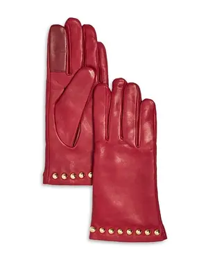 Bloomingdale'S Cashmere Lined Studded Leather Tech Gloves - Wine