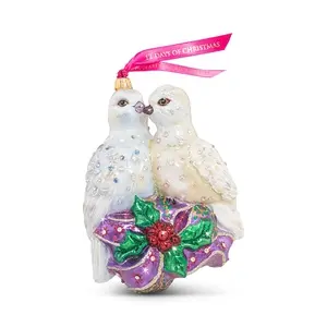 JAY STRONGWATER Two Turtle Doves Glass Ornament - Jewel
