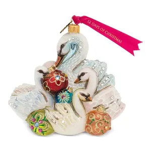 JAY STRONGWATER Seven Swans A Swimming Glass Ornament - Jewel