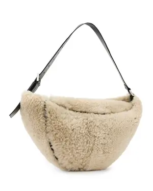ALLSAINTS Luna Shearling Shoulder Bag - Natural/black