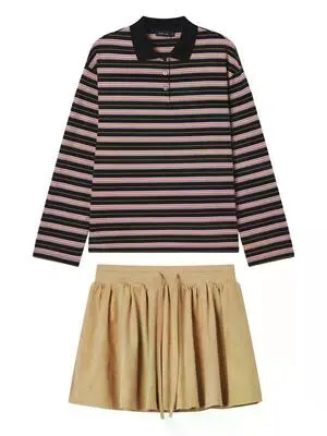 TOUT A COUP Striped Polo Shirt And Mini Skirt Set - Neutrals
