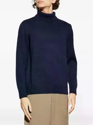 Add Roll-neck Knit Sweater - Blue