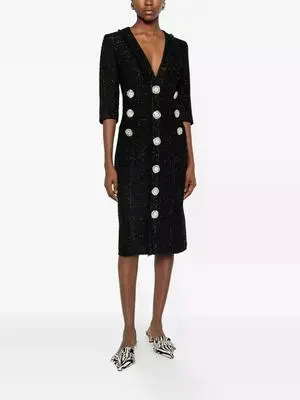Costarellos V-neck Embellished-button Midi Dress