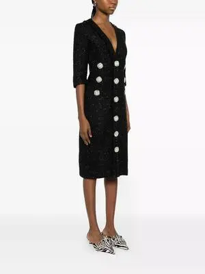 Costarellos V-neck Embellished-button Midi Dress