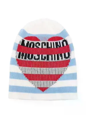 Moschino Striped Heart Beanie - White