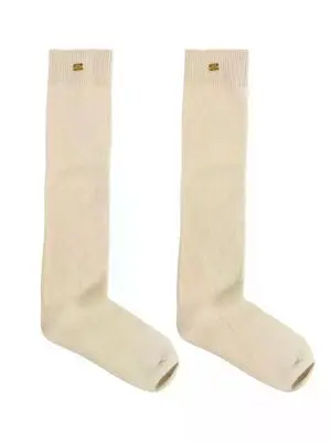 GANNI Logo-plaque Knee High Socks - Neutrals