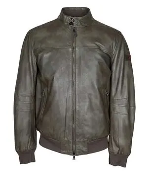 Peuterey Leather Bomber Jacket - Green