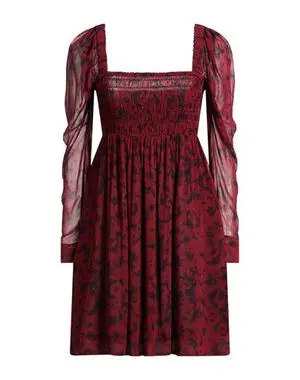 GANNI Mini Flared Georgette Dress - Burgundy
