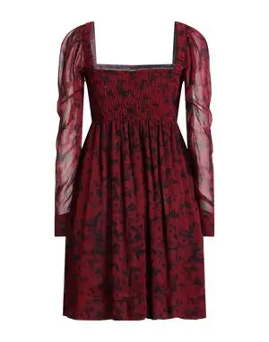 GANNI Mini Flared Georgette Dress - Burgundy
