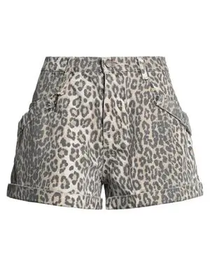 R13 Leopard Print Denim Shorts - Camel