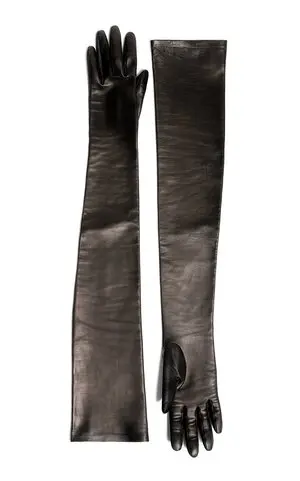 Khaite Remo Long Leather Gloves - Black