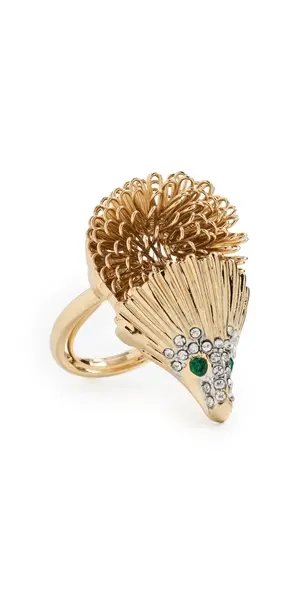 KENNETH JAY LANE Rhinestone And Emerald Eyes Hedgehog Ring - Gold/emerald