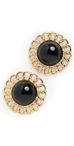 KENNETH JAY LANE Gold Plated Button Stud Earrings - Black