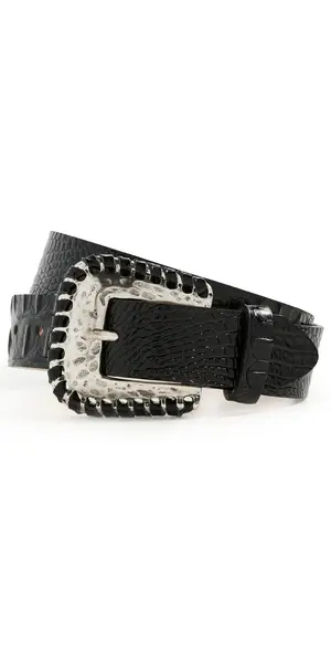 L'Agence Brisa Croc-embossed Belt - Black Croc Embossed