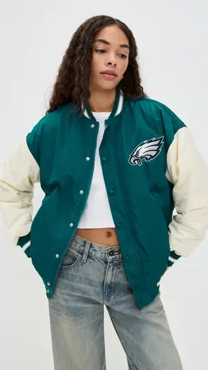 Terez Eagles Colorblock Bomber Jacket - Eagles Midnight Green/sugar